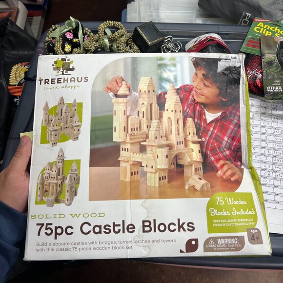 Toys | New Treehaus Wood Shoppe 75 Pc Castle Wooden Blocks Bridges ...